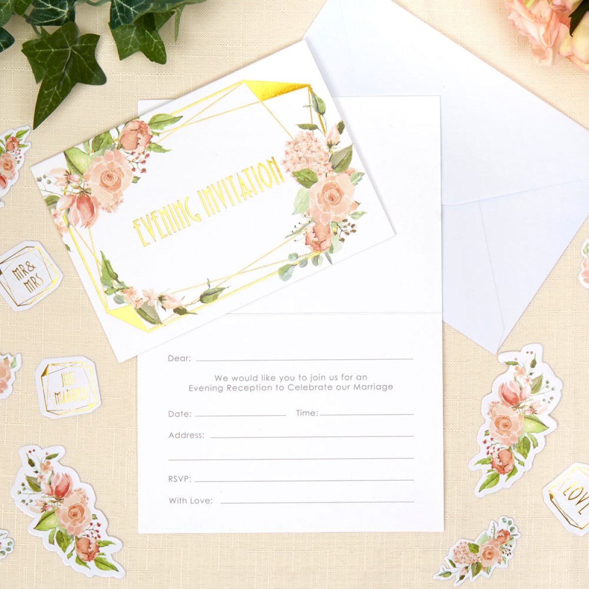 Bryllups Invitationer Geo Floral til 49 kr. på Temashop.dk