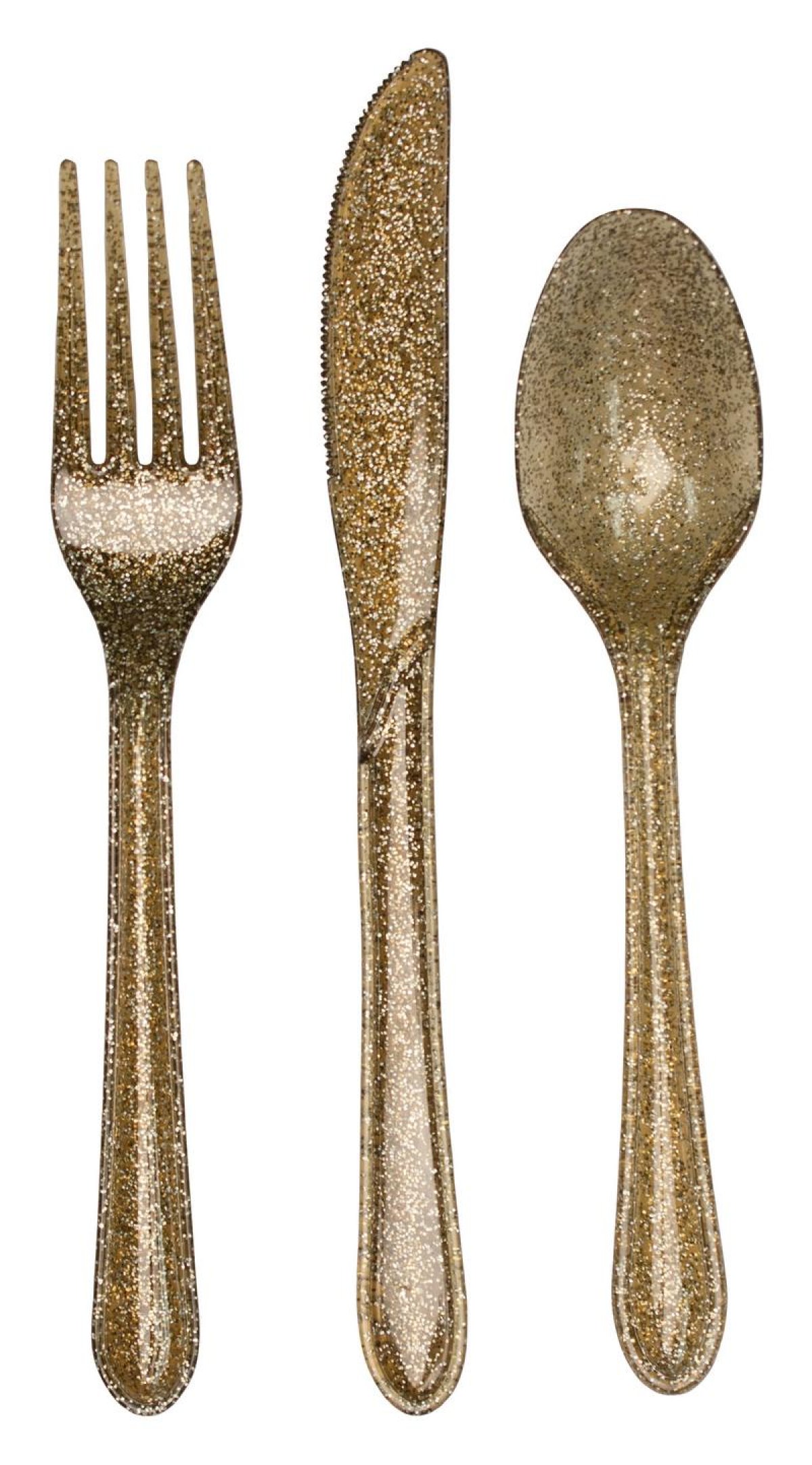 Guld Glimmer Plastik Bestik til 49 kr. på Temashop.dk