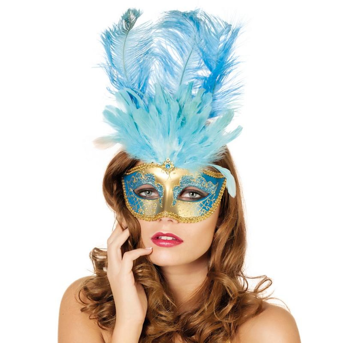 Venedig Maske Med Fjer Lyseblå til 89 kr. på Temashop.dk