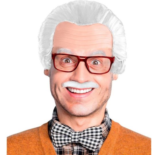 Geppetto Grå Paryk Med Overskæg til 89 kr. på Temashop.dk